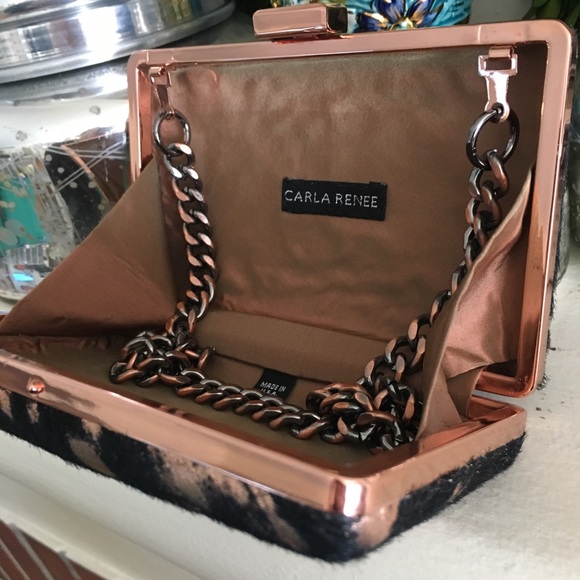 Carla Renee | Bags | Leather Hair Hide Clutch Black And Copper | Poshmark